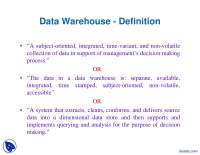 Data Warehouse, Definition-Data Warehouse-Lecture Slides - Docsity