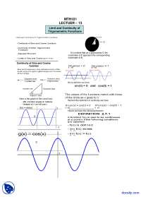 Limit and Continuity of Trigonometric Functions-General Mathematics-Lecture Handout - Docsity