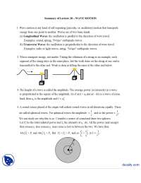 Wave Motion-Classical Physics-Handouts - Docsity
