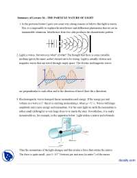 The Particle Nature Of Light-Classical Physics-Handouts - Docsity