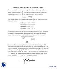 Electric Potential Energy II-Classical Physics-Handouts - Docsity