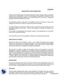 Production and Post-Production-Introduction to Broadcasting-Lecture Handout - Docsity