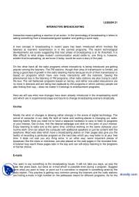 Interactive Broadcasting-Introduction to Broadcasting-Lecture Handout - Docsity