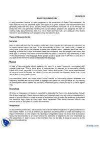 Radio Documentary-Introduction to Broadcasting-Lecture Handout - Docsity