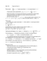 Power and Taylor Series of Calculus 2 - Exam 4 | MATH 156 - Docsity