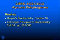 Pyruvate Dehydrogenase - Biochemistry - Lecture Slides - Docsity