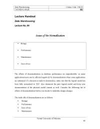 Issues of Denormalization - Data Warehousing - Lecture Handouts - Docsity