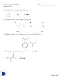 Addition Reaction - Organic Chemistry - Quiz - Docsity