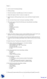 Questions for Final Exam - Introduction to Psychology | PSYC 100 - Docsity