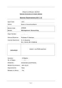 Planning and Operational Variances - Management Accounting - Exam - Docsity