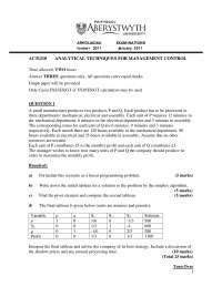 Optimal Solution - Analytical Techniques for Management Control - Past ...