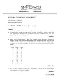 Performance Objectives - Operations Management - Past Exam - Docsity