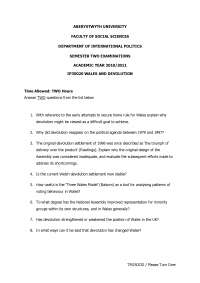 Three Wales Model - Wales and Devolution - Past Exam - Docsity