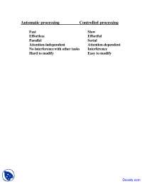 Automatic Processing - Fundamentals of Cognition - Lecture Notes - Docsity
