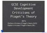 Criticisms of Piaget Theory - Cognitive Developmental Psychology - Lecture Slides - Docsity