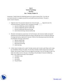 Operant Conditioning - Basic Psychology - Quiz - Docsity