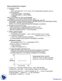 Blood Gas Transport - Human Physiology - Lecture Notes - Docsity
