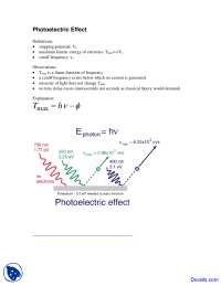 Photoelectric Effect - Physical Chemistry - Lecture Notes - Docsity