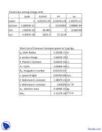 Conversion Energy Units - Physical Chemistry - Lab Handout - Docsity