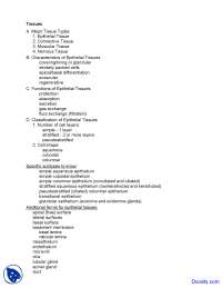 Major Tissue Types - Human Anatomy - Handout - Docsity