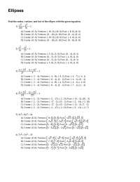 Ellipses - Calculus - Exercise | Exercises Calculus | Docsity