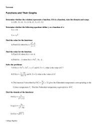 Functions and Graphs - Algebra - Lecture Notes - Docsity