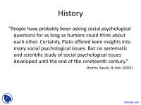 History - Social Psychology - Lecture Slides - Docsity