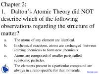 Daltons Atomic Theory - Chemistry - Quiz Slides - Docsity