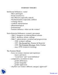 Feminist Theory - Principles of Sociology - Lecture Notes - Docsity