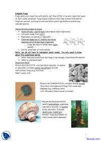 Kingdom Fungi - Introductory Biology - Lecture Notes - Docsity