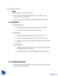 Affirmative Defenses - Law of Criminal - Lecture Notes - Docsity