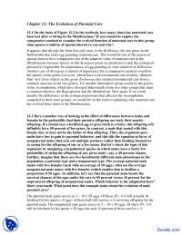 Evolution of Parental Care - Behavior of Animal - Solved Quiz - Docsity