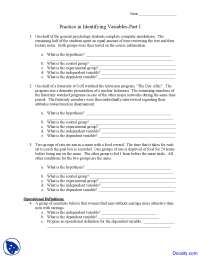 Identifying Variables - Advanced Placement Psychology - Quiz - Docsity
