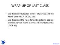 Joinder of Parties - Civil Procedure - Lecture Slides - Docsity