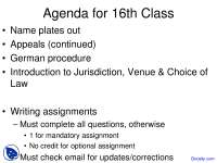 German Procedure - Civil Procedure - Lecture Slides - Docsity