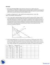 Monopoly, Intermediate Microeconomics - Economics - Quiz - Docsity