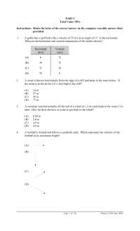 Components of Initial Velocity - Physics - Past Exam Paper | Exams Physics | Docsity