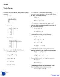 Truth Tables - Statistics - Exercise - Docsity