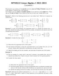Matrices - Linear Algebra - Exercise - Docsity