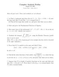 Conformal Map - Complex Analysis - Exam - Docsity