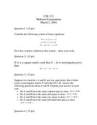 Linear Equations - Computational Linear Algebra - Exam - Docsity