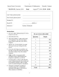 Values - Calculus - Exam - Docsity