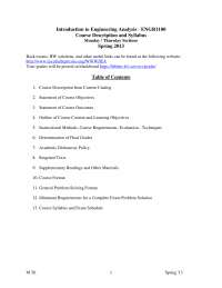 Introduction to Engineering Analysis – Course Description and Syllabus | ENGR 1100 - Docsity