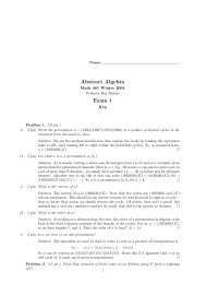 Permutation - Abstract Algebra - Solved Exam - Docsity