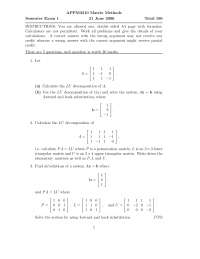 Back Substitution - Matrix Methods - Exam - Docsity