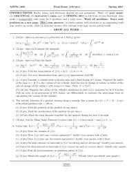 Linearization - Calculus One for Engineers - Exam - Docsity