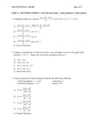 Difference Quotient - Mathematics - Exam - Docsity