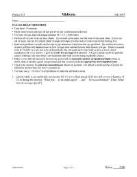 Average Velocity - General Physics - Past Paper - Docsity