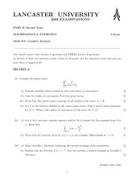 Power Series - Complex Analysis - Exam - Docsity