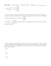 Particular Solution - Linear Algebra - Quiz - Docsity